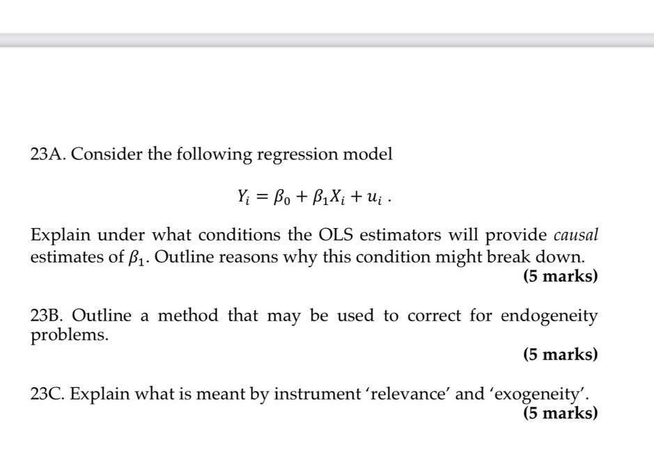 Solved 23A. Consider the following regression model | Chegg.com