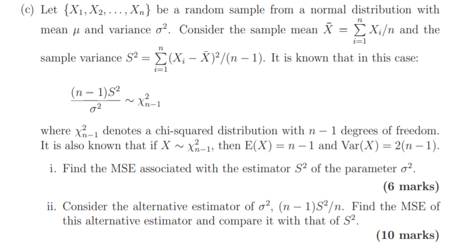 Solved (c) Let {X1, X2, ..., Xn} be a random sample from a | Chegg.com
