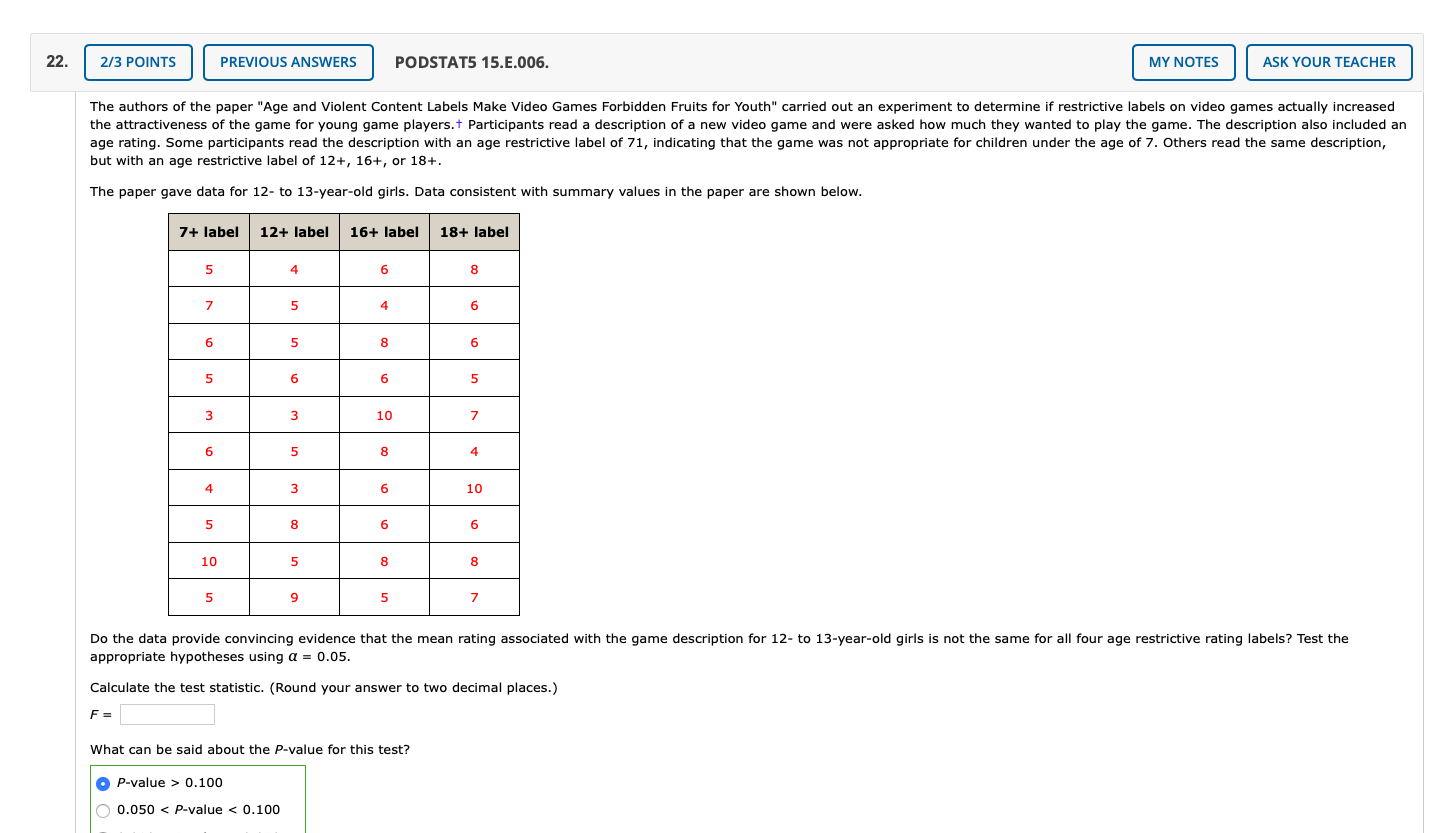 Solved 2/3 POINTS PREVIOUS ANSWERS PODSTAT5 15.E.006. MY | Chegg.com Solved 2/3 POINTS PREVIOUS ANSWERS PODSTAT5 15.E.006. MY | Chegg.com