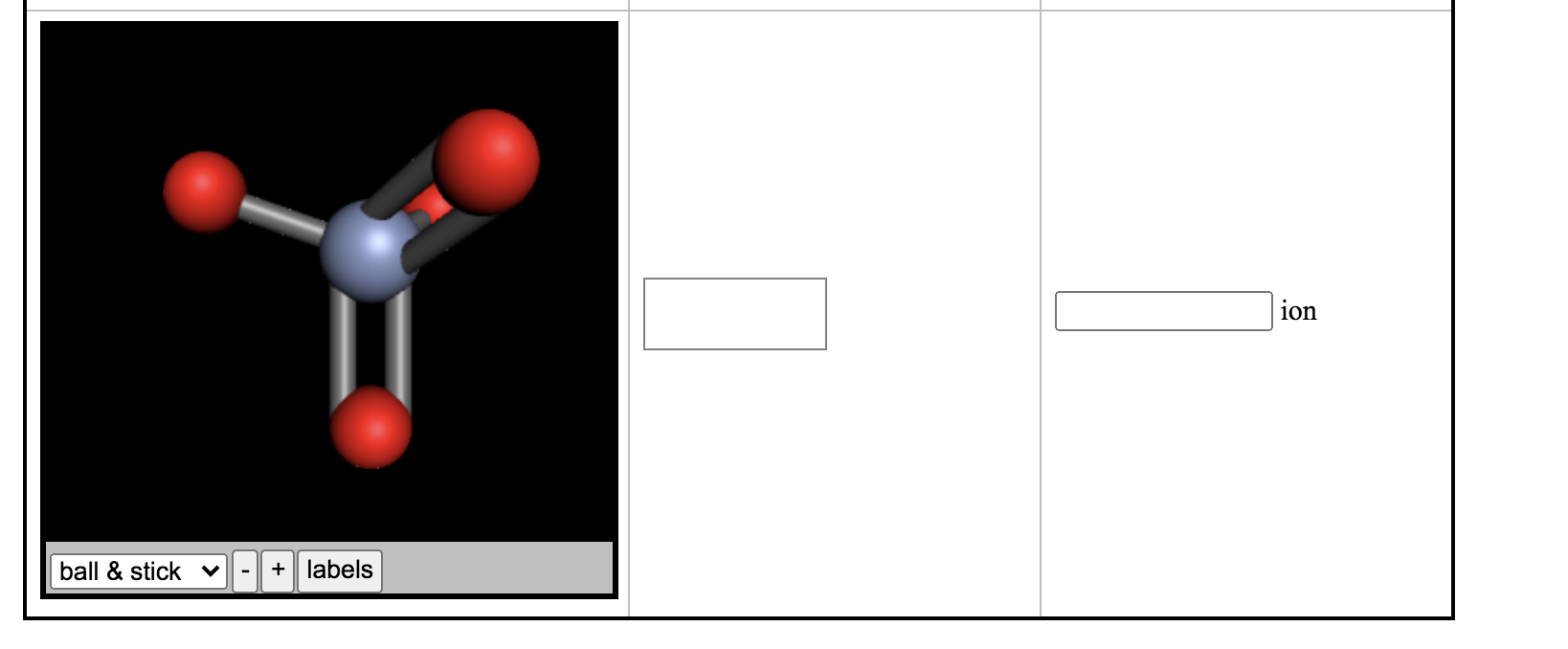 Solved 3D model Formula Name ion ball & stick - + labels ion | Chegg.com