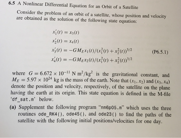 6.5 A Nonlinear Differential Equation for an Orbit of | Chegg.com
