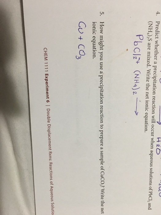 Solved Predict whether a precipitation reaction will occur | Chegg.com