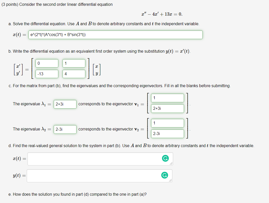 Solved (3 points) Consider the second order linear | Chegg.com
