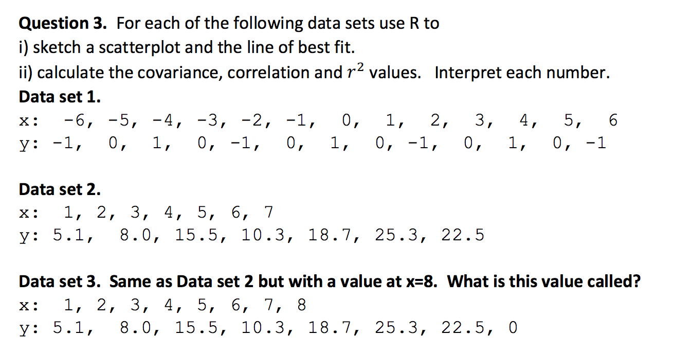 Solved Question 3. For each of the following data sets use R | Chegg.com