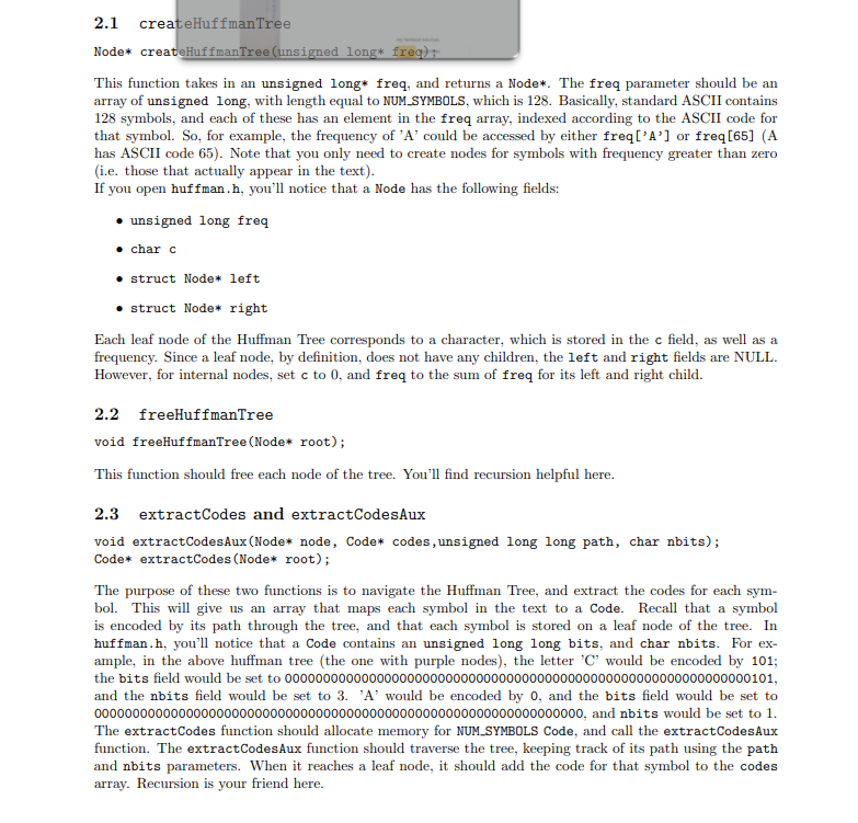 Solved Creating Huffman Tree in C(You only have to fill in | Chegg.com