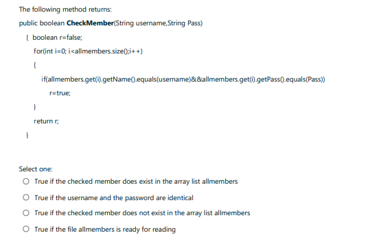 Solved The following method returns: public boolean | Chegg.com