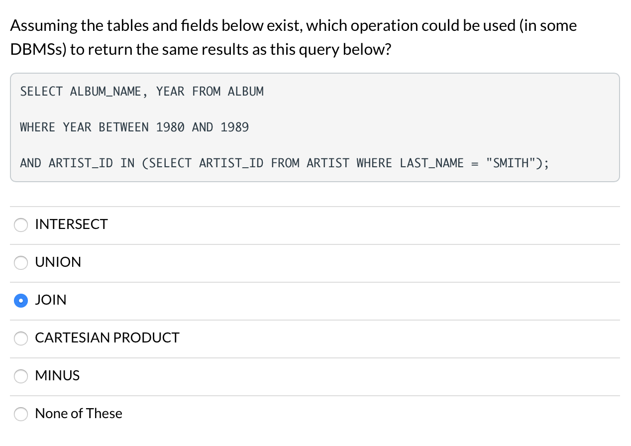 Solved Assuming the tables and fields below exist, which | Chegg.com