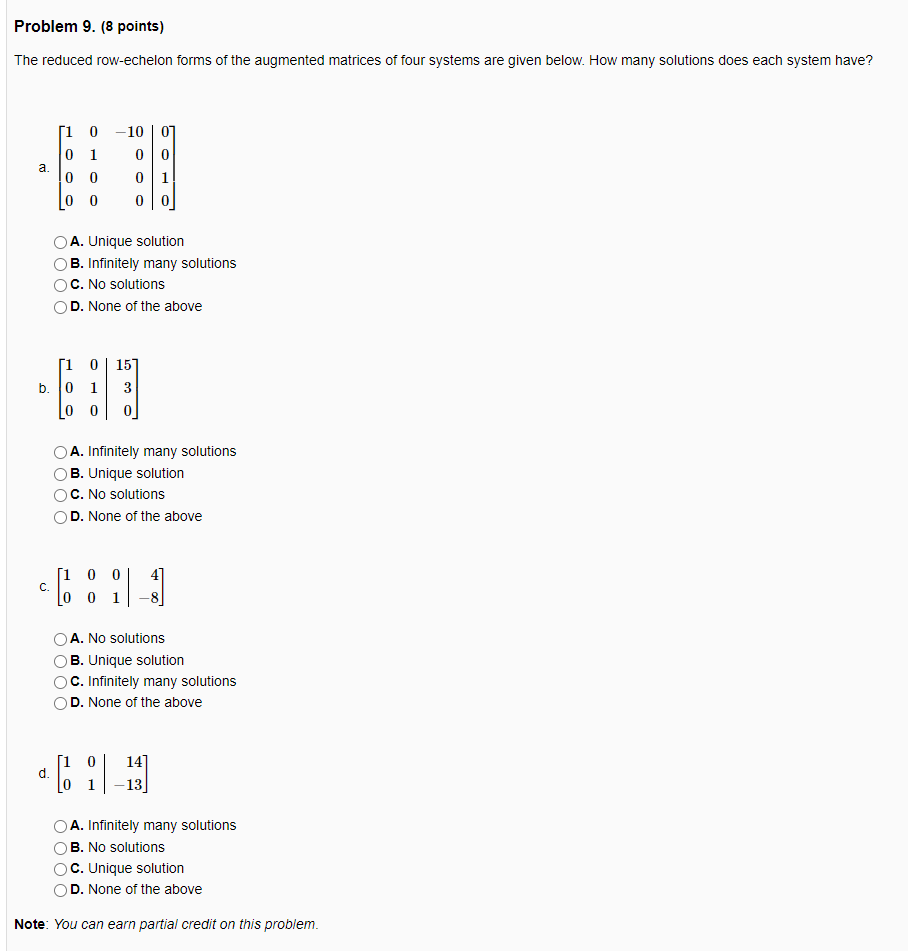 Solved Problem 9. (8 points) The reduced row-echelon forms | Chegg.com