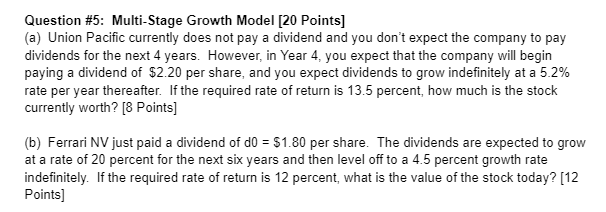 Solved Question #5: Multi-Stage Growth Model [20 Points] (a) | Chegg.com