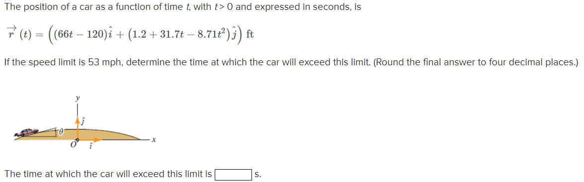 Solved The position of a car as a function of time t, with | Chegg.com