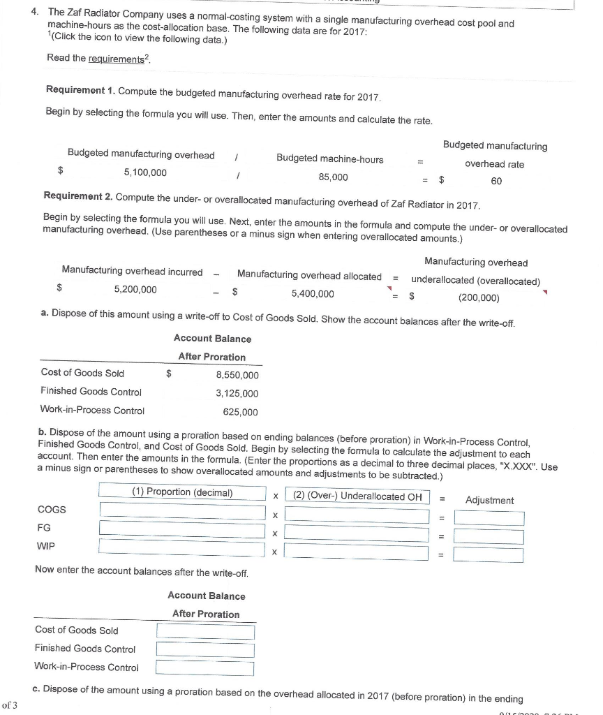 Solved 4. The Zaf Radiator Company uses a normal-costing | Chegg.com
