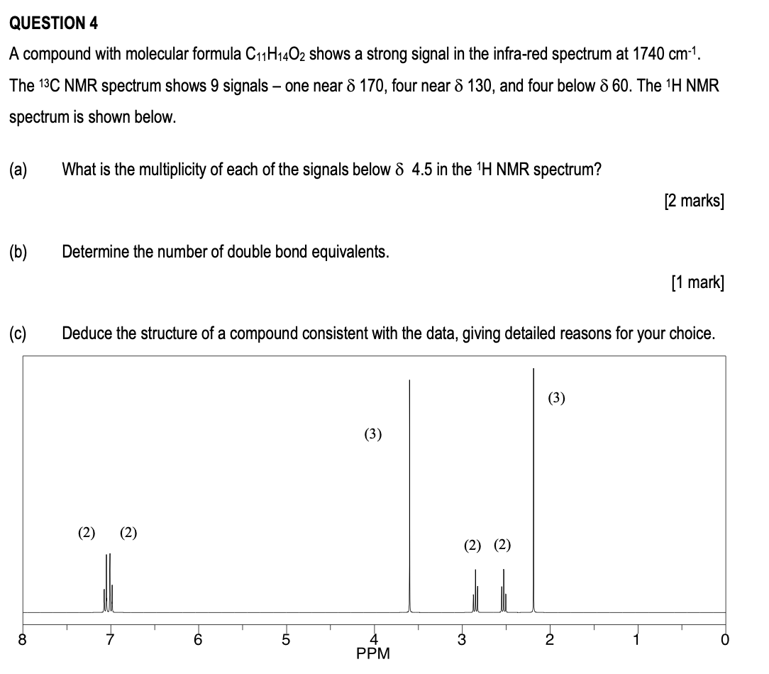 Solved A compound with molecular formula C11H14O2 shows a | Chegg.com