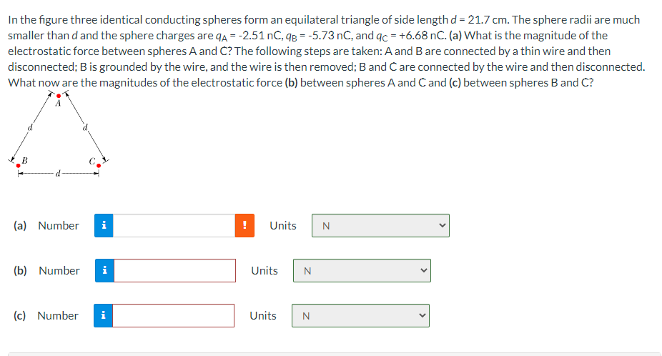 Solved In the figure three identical conducting spheres form | Chegg.com