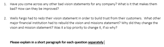 Solved 1. Have you come across any other bad vision | Chegg.com