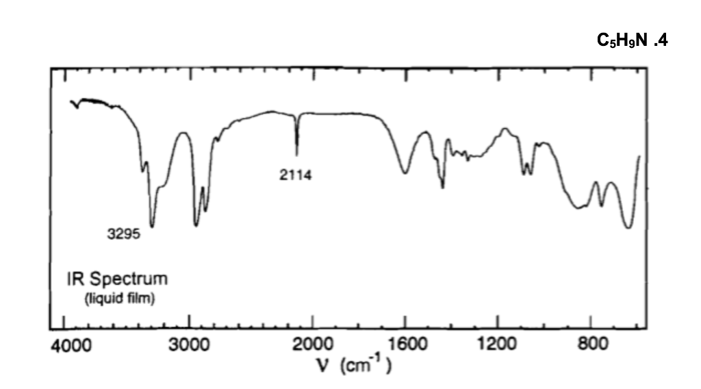 Solved C5H9N.4 W normal 2114 3295 IR Spectrum (liquid film) | Chegg.com