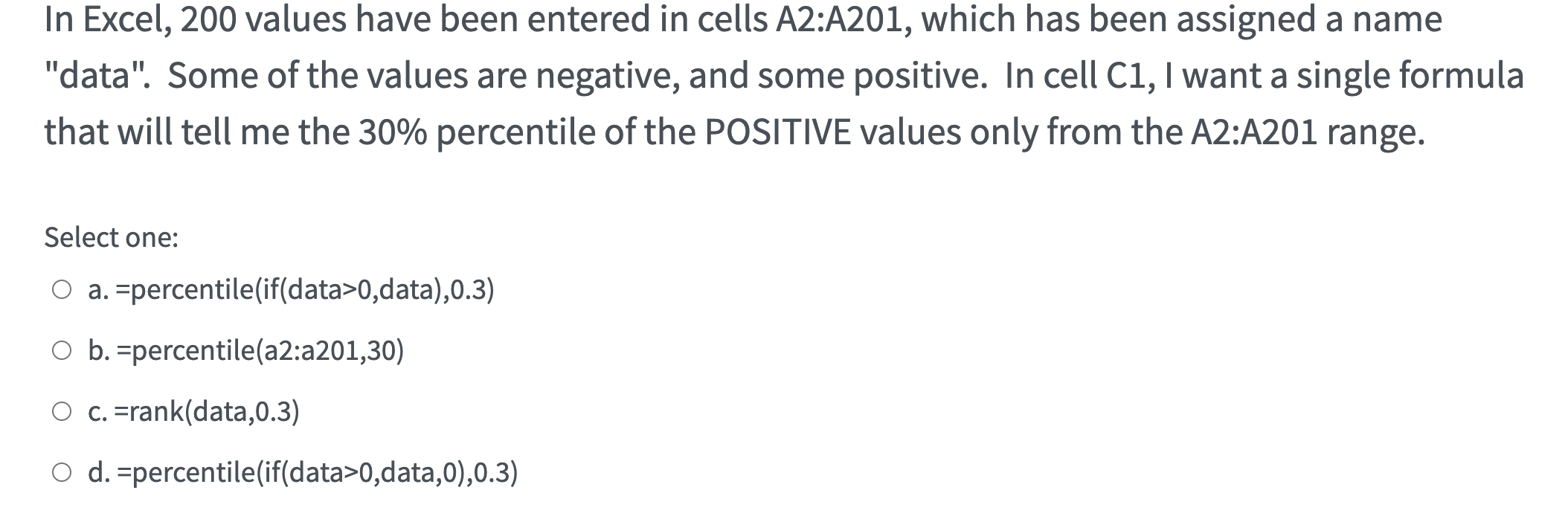 Solved In Excel, 200 values have been entered in cells | Chegg.com