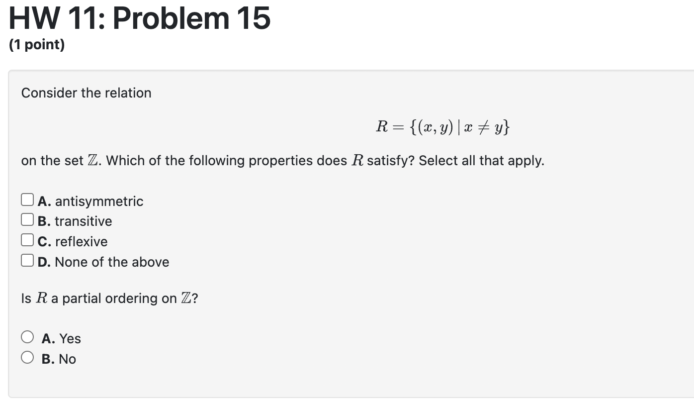 Solved Consider the relation R={(x,y)∣x =y} on the set Z. | Chegg.com