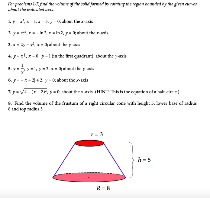 Solved For problems 1-7, find the volume of the solid formed | Chegg.com