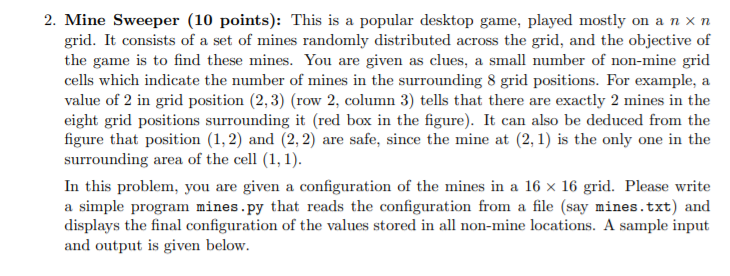 Solved 2. Mine Sweeper (10 points): This is a popular | Chegg.com