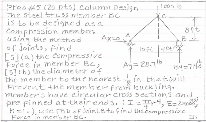 Solved 1000 lb Prob #5 (20 pts) Column Design The steel | Chegg.com