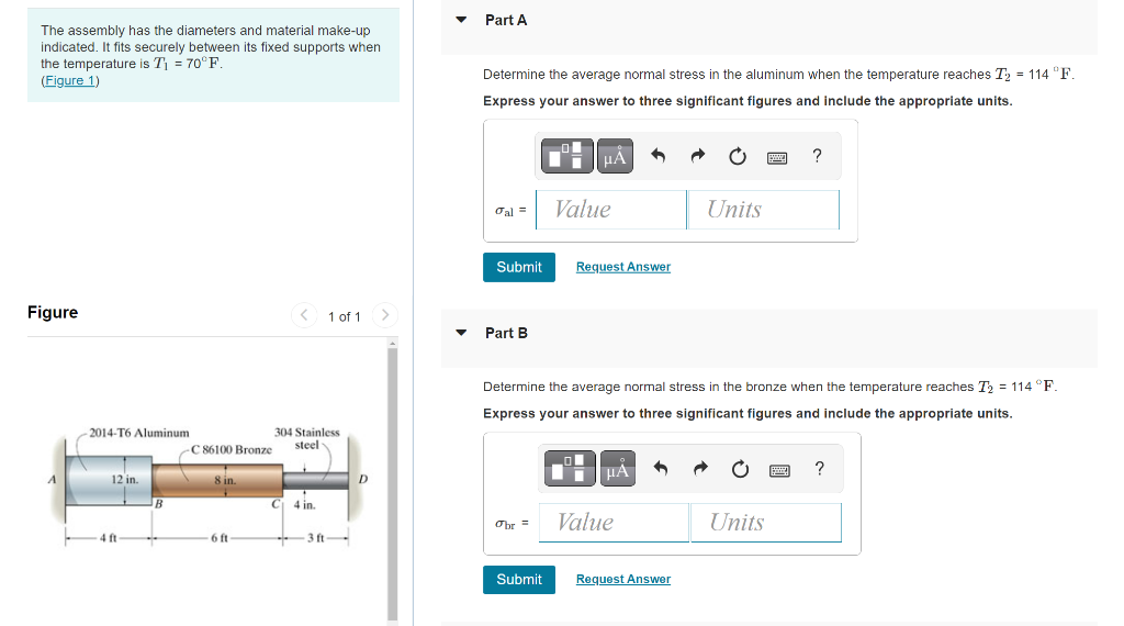 Solved The assembly has the diameters and material make-up | Chegg.com