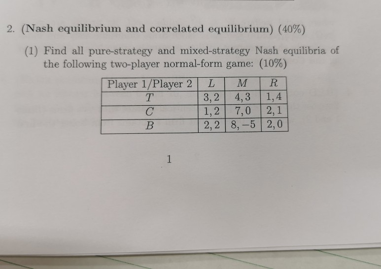 2. (Nash equilibrium and correlated equilibrium) | Chegg.com