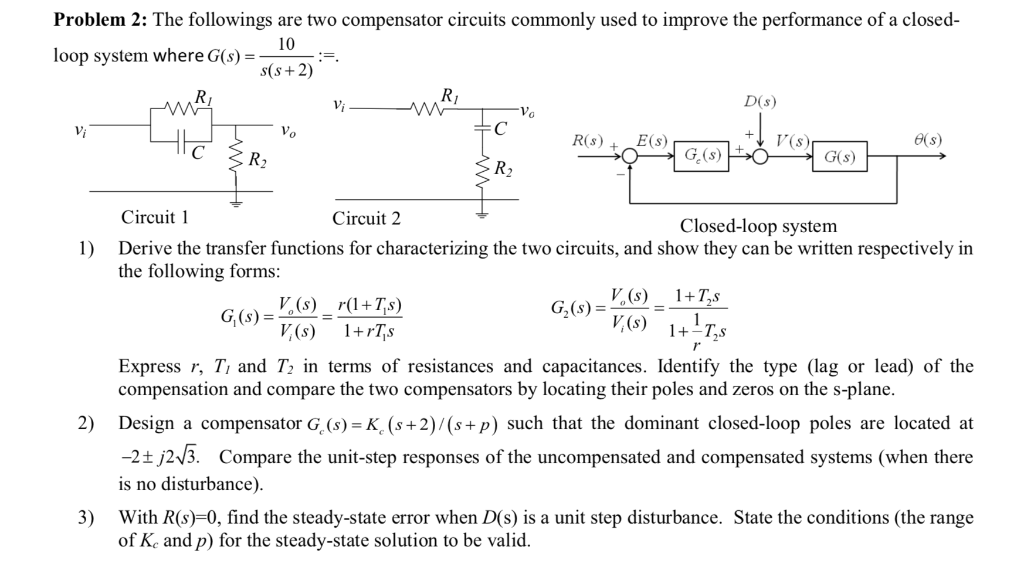 The followings are two compensator circuits commonly | Chegg.com