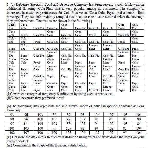 Solved 1. (a) DeCenzo Specialty Food and Beverage Company | Chegg.com