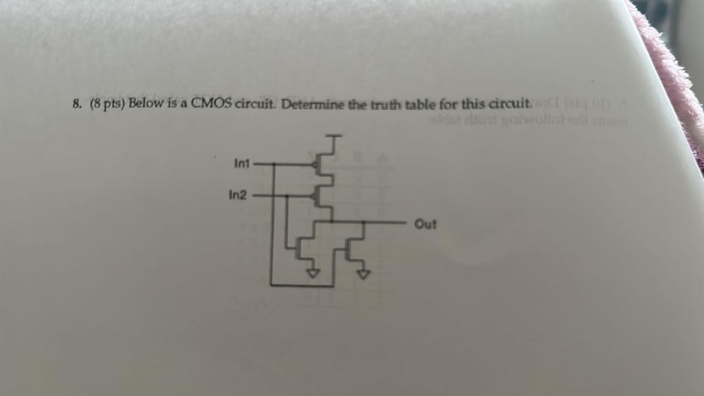 Solved 8. (8 pts) Below is a CMOS circuit. Determine the | Chegg.com