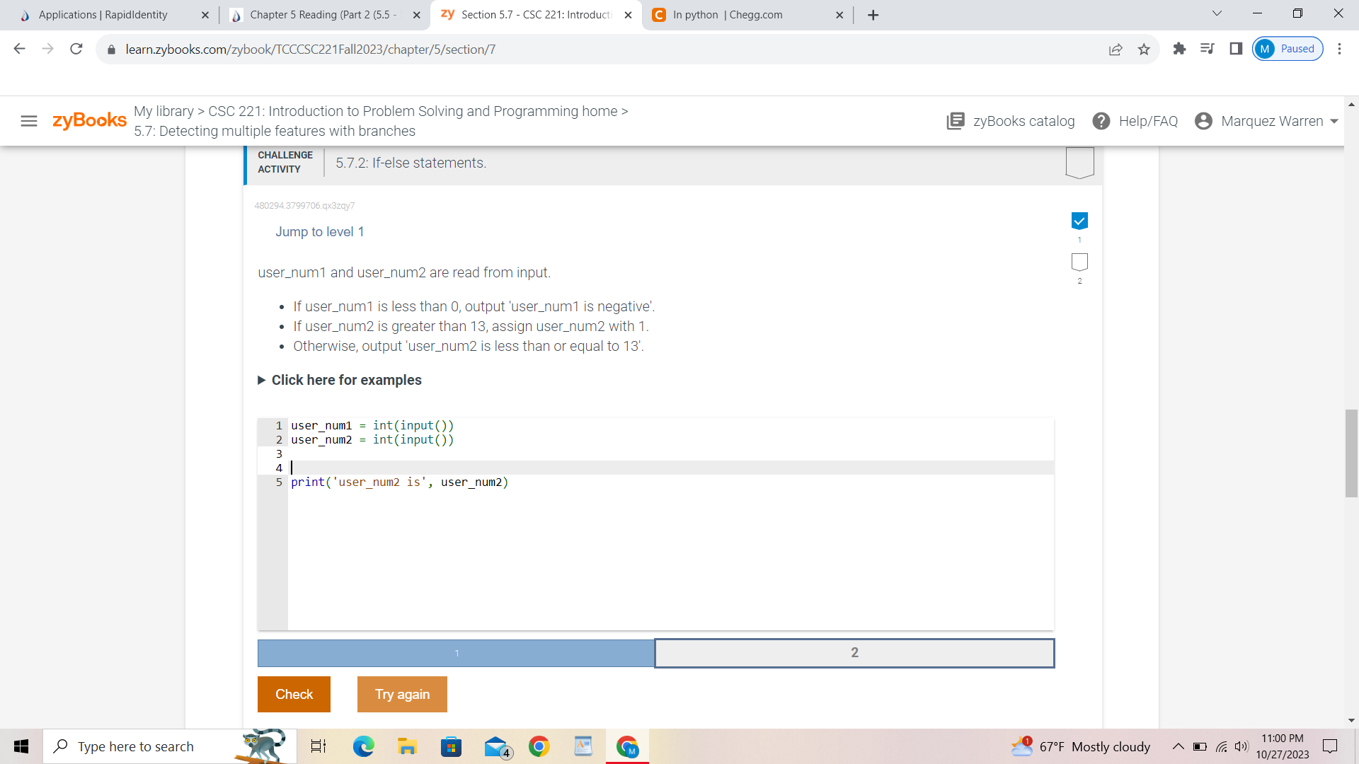 Solved Jump to level 1 user_num1 and user_num2 are read from | Chegg.com