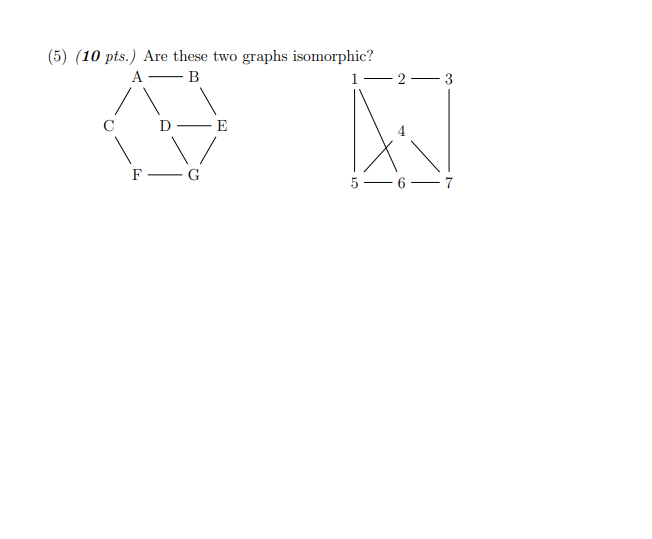 Solved (5) (10 pts.) Are these two graphs isomorphic? | Chegg.com Solved (5) (10 pts.) Are these two graphs isomorphic? | Chegg.com