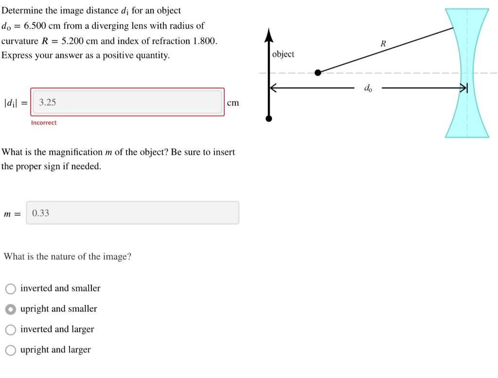 Solved Determine the image distance d; for an object do = | Chegg.com