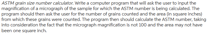 Solved ASTM grain size number calculator. Write a computer | Chegg.com