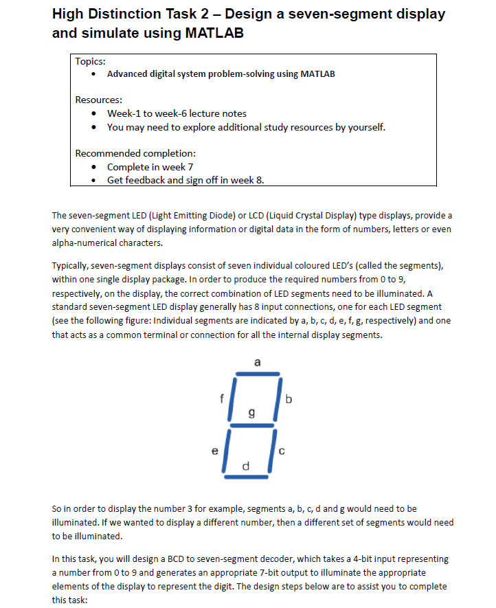 High Distinction Task 2 - Design a seven-segment | Chegg.com