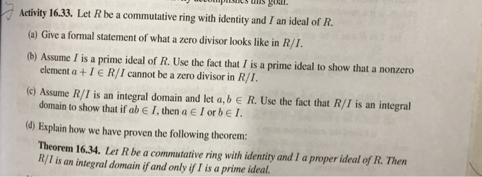 Solved goal. Activity 16.33. Let R be a commutative ring | Chegg.com
