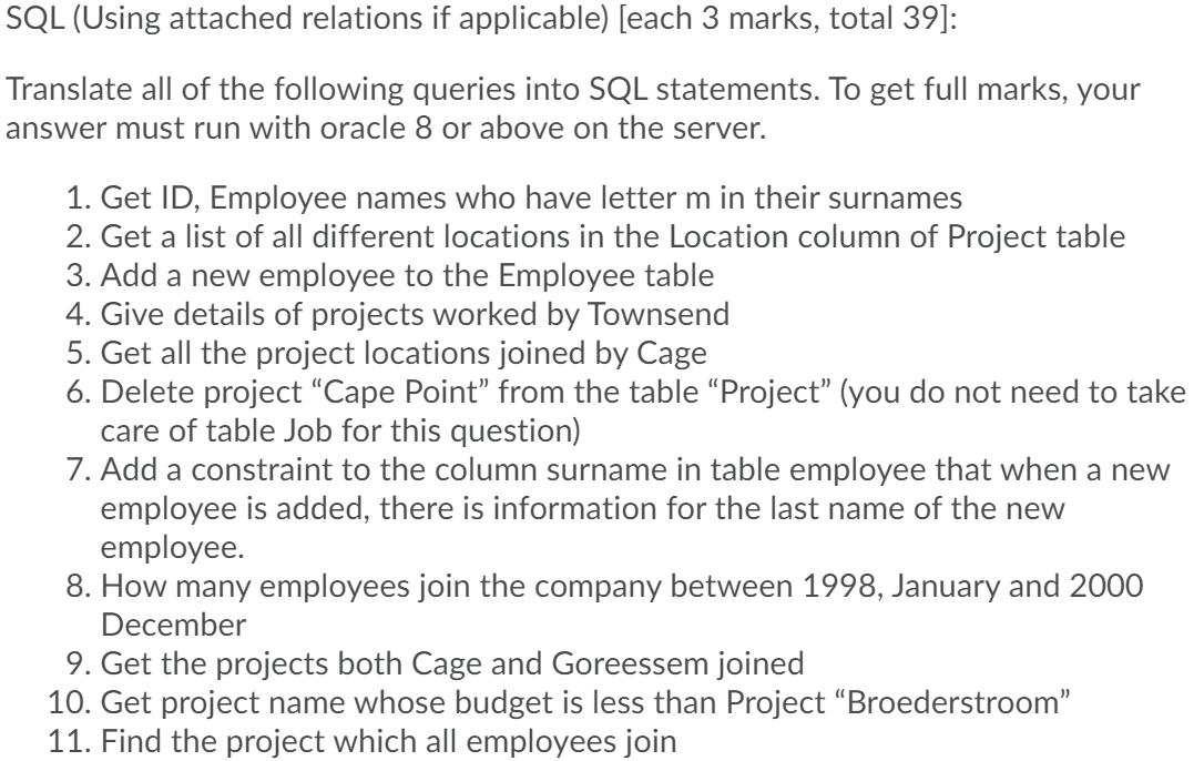 Solved SQL (Using attached relations if applicable) [each 3 | Chegg.com