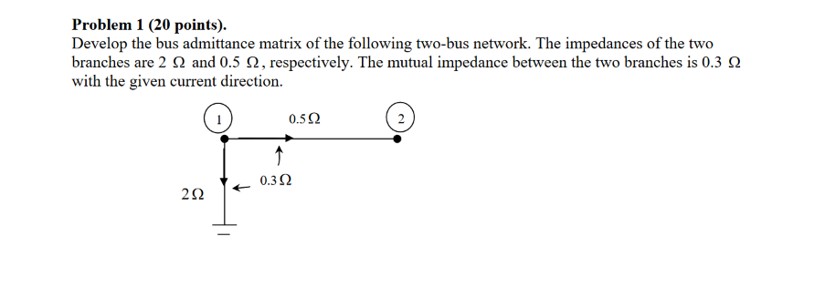 Solved Problem 1 (20 points). Develop the bus admittance | Chegg.com Solved Problem 1 (20 points). Develop the bus admittance | Chegg.com