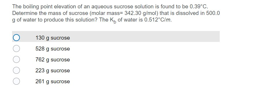 Solved The boiling point elevation of an aqueous sucrose | Chegg.com