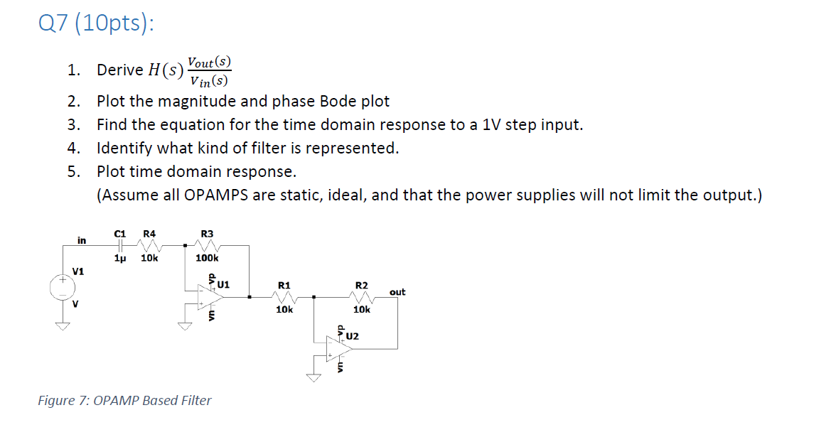 Solved Q7 (10pts): 1. Derive H(s)Vin (s)Vout (s) 2. Plot the | Chegg.com Solved Q7 (10pts): 1. Derive H(s)Vin (s)Vout (s) 2. Plot the | Chegg.com