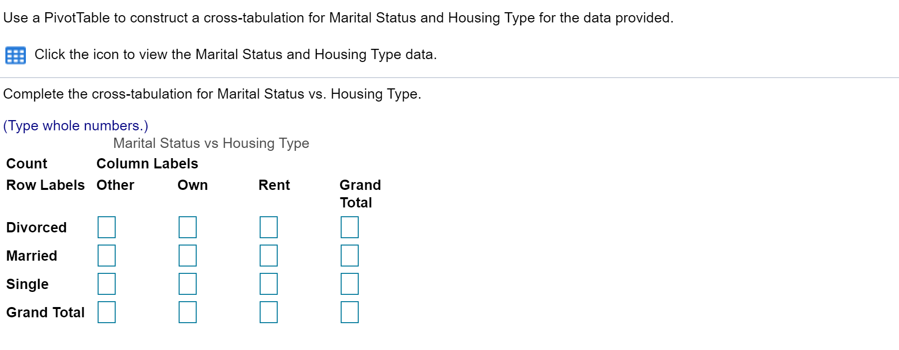 Solved Pivot table cross-tabulation? Marital Status and | Chegg.com