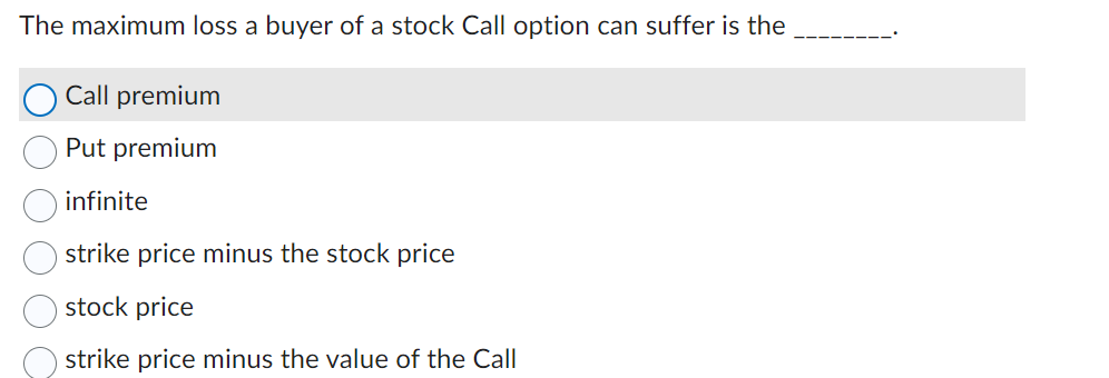 Solved The maximum loss a buyer of a stock Call option can | Chegg.com