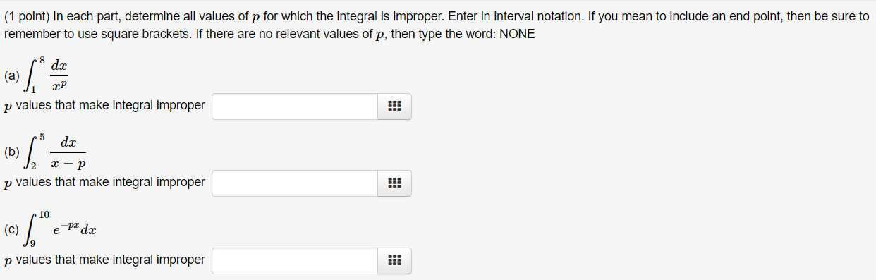 Solved (1 point) In each part, determine all values of p for | Chegg.com