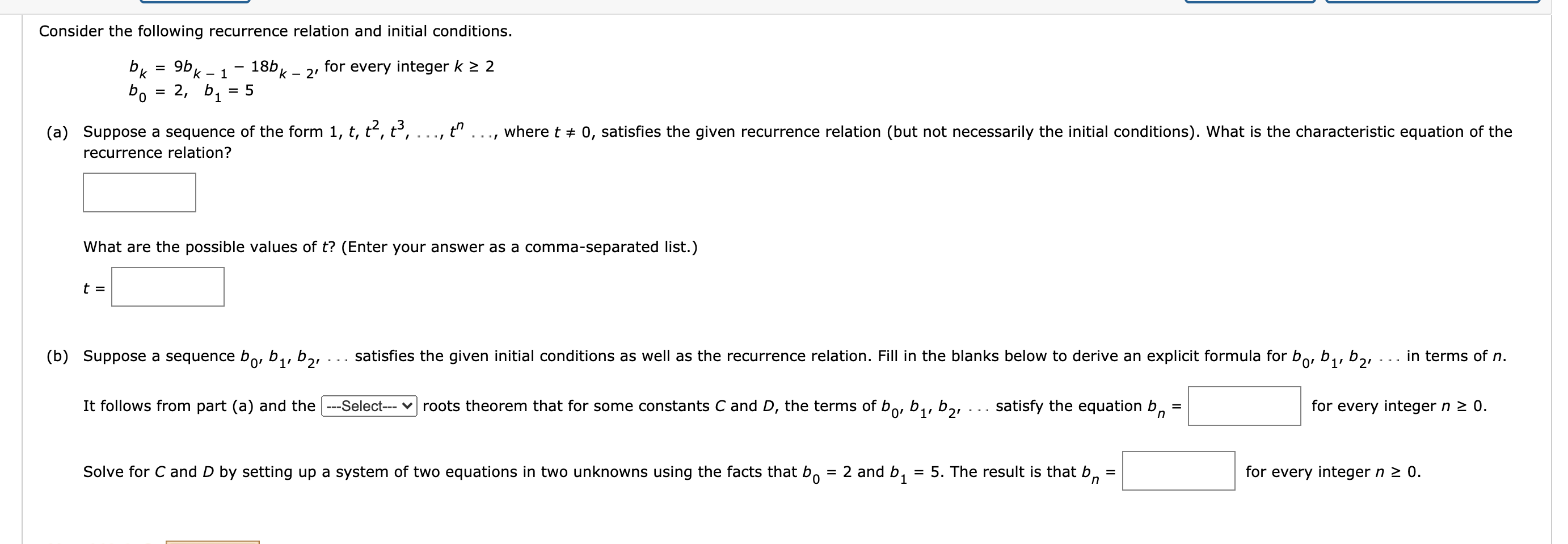Consider the following recurrence relation and | Chegg.com