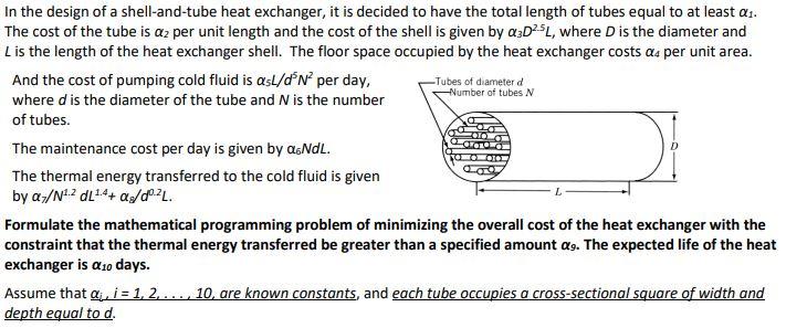 Solved Tubes of diameter d -Number of tubes N In the design | Chegg.com