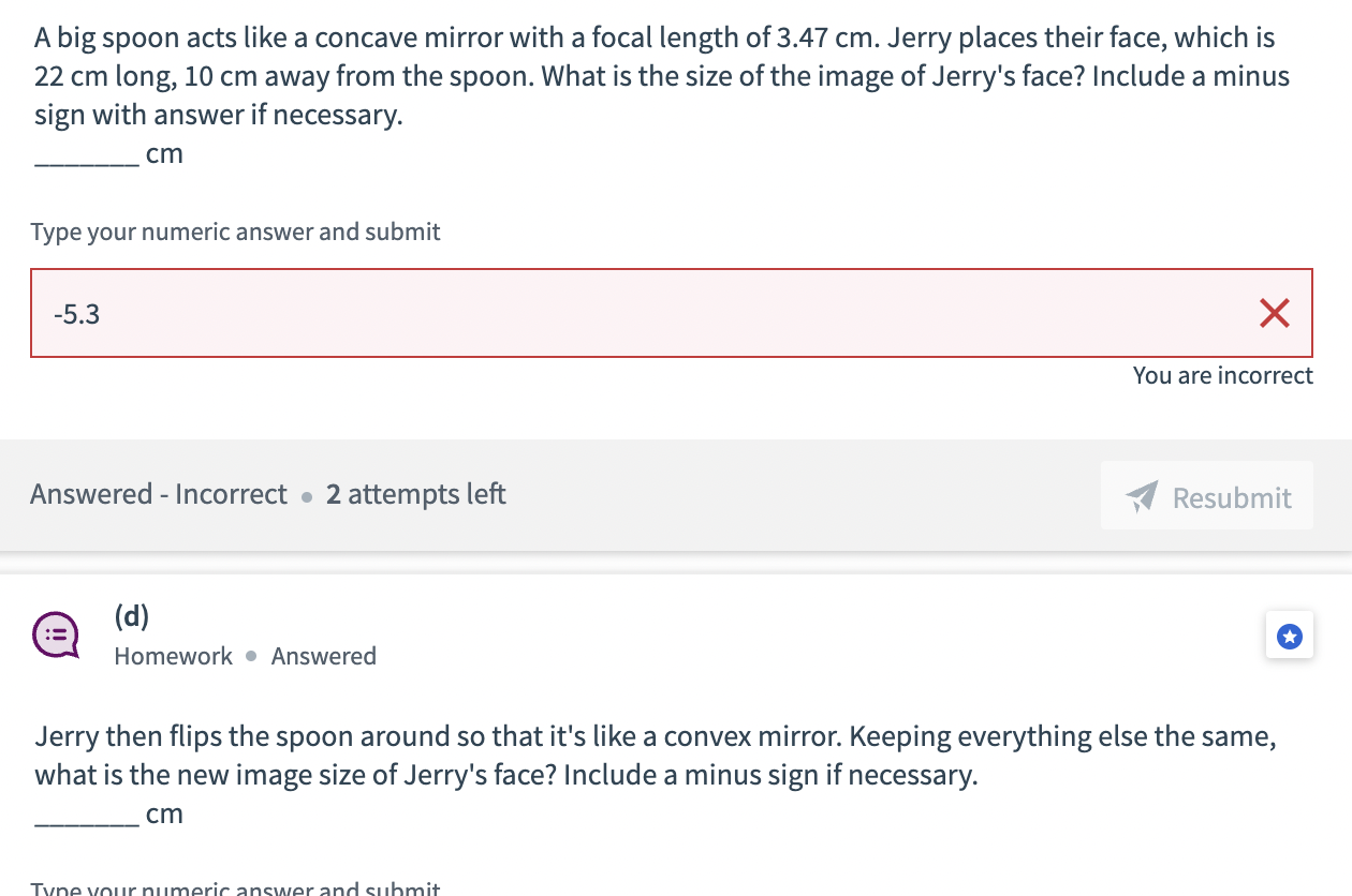 Solved A big spoon acts like a concave mirror with a focal | Chegg.com