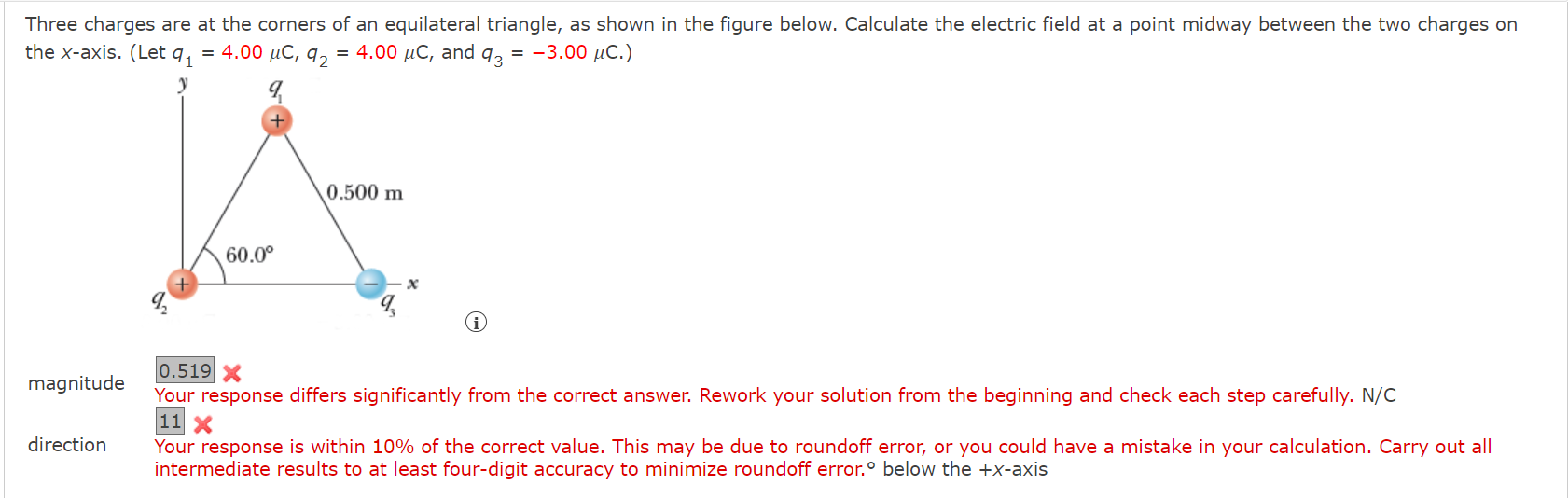 Solved Three charges are at the corners of an equilateral | Chegg.com