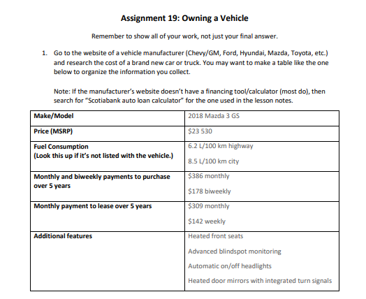Solved Assignment 19: Owning a Vehicle Remember to show all | Chegg.com