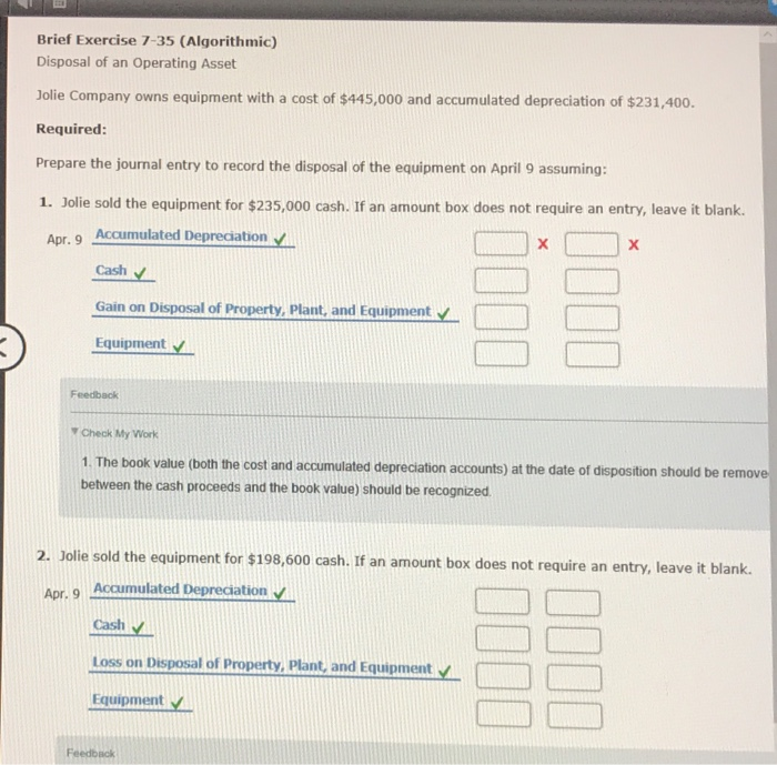 Solved Brief Exercise 7-35 (Algorithmic) Disposal of an | Chegg.com