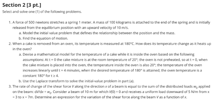 Solved Section 2 [3 Pt Select And Solve One 1 Of The