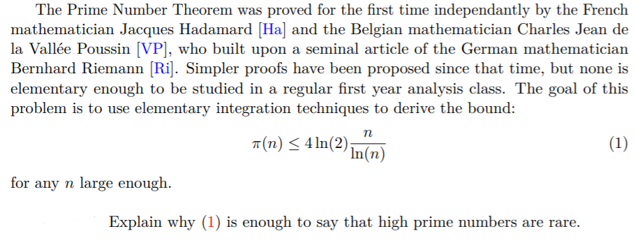 The Prime Number Theorem was proved for the first | Chegg.com